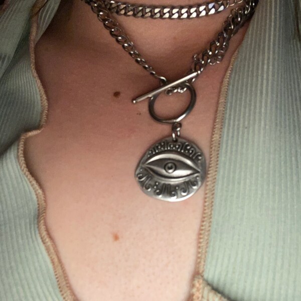 Evil Eye Chunky Chain Layered Necklace, Gold Chain Necklace, Silver ...