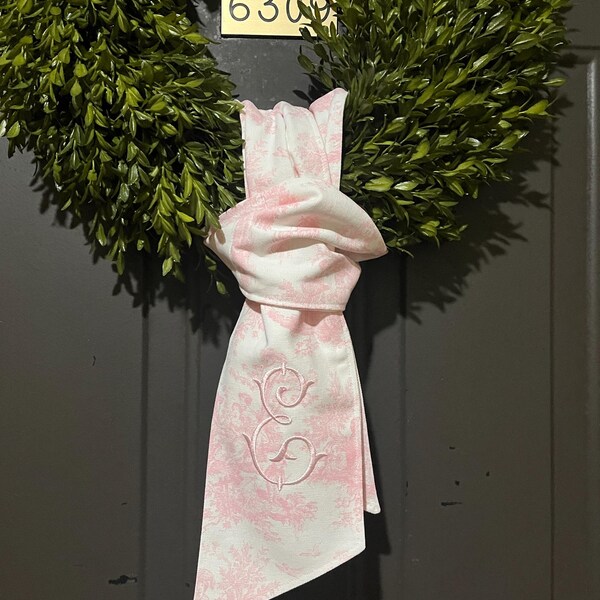 Cardinal Red Toile Holiday Wreath Sash for Front Door, Custom Monogram ...