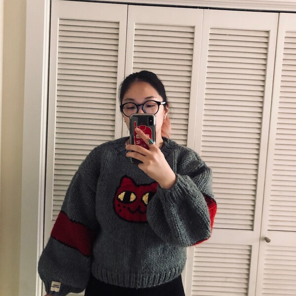 Marceline Sweater, Adventure Time Knit in Gray and Red, Handmade Gothic ...