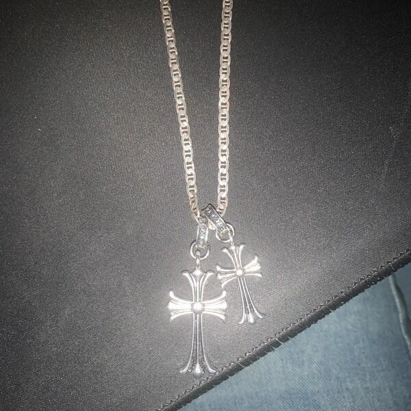 Ch Gothic Style Y2k .925 Silver Diamond Cross Necklace Chrome Chain ...