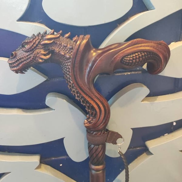 Dragon Cane Wooden Walking Stick - Ergonomic Palm Grip Handle, Wood ...