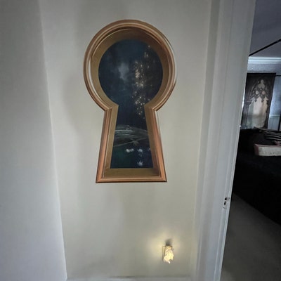 3D Keyhole Removable Fabric Wall Decal Enchanted Dark Forest Pond Water ...