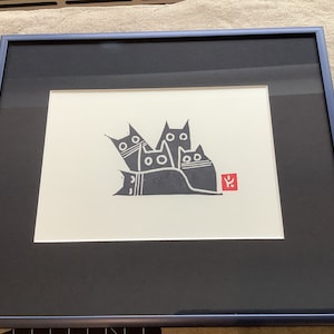Garden Cat Block Print-small Linocut Handmade - Etsy