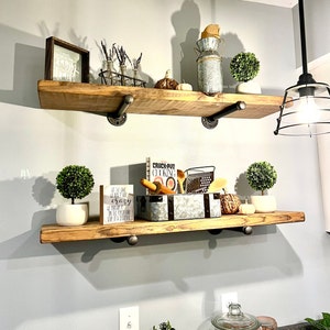 A Rustic Pipe Shelf, Floating Farmhouse Decor, Rustic Wood Shelf ...