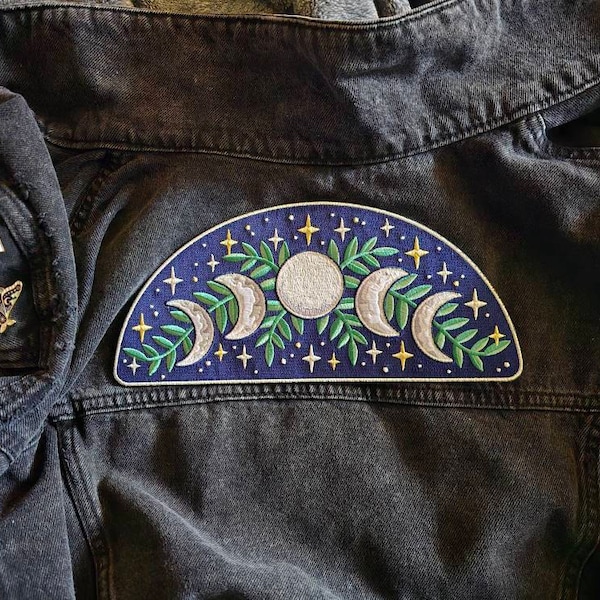 Moon Phases Large Back Patch - Iron on Embroidered Patches for Jackets ...