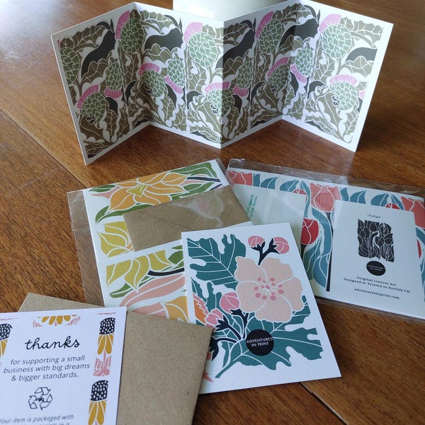 MINI Birth Flower Linocut Note Cards Set of 12 Colourful Flowers by ...