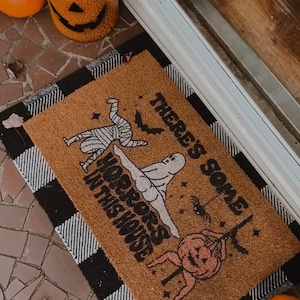 There's Some Horrors in This House Doormat, Funny Ghost Pumpkin Door ...
