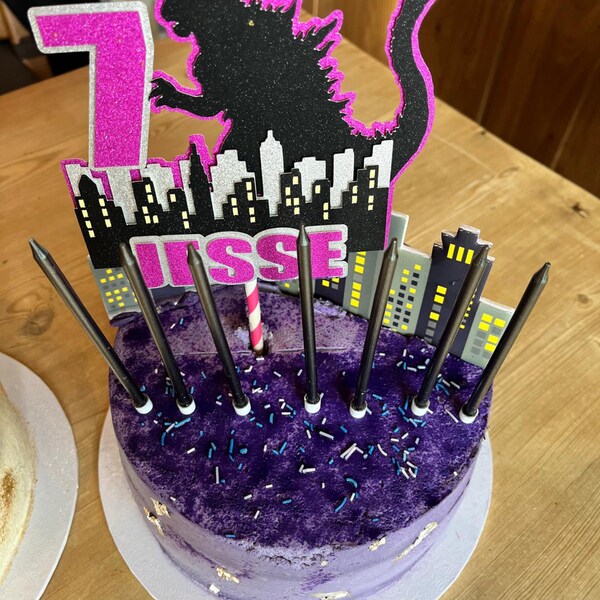 Godzilla Themed Personalised Cake Topper - Etsy