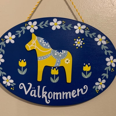 Swedish Welcome Sign, Dala Horse, Swedish Sign, Swedish Gifts, Swedish ...