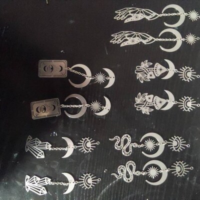 6pcs Stainless Steel Crescent Moon Charm, Crescent Moon Connector, Moon Earring Charm, Laser Cut ...