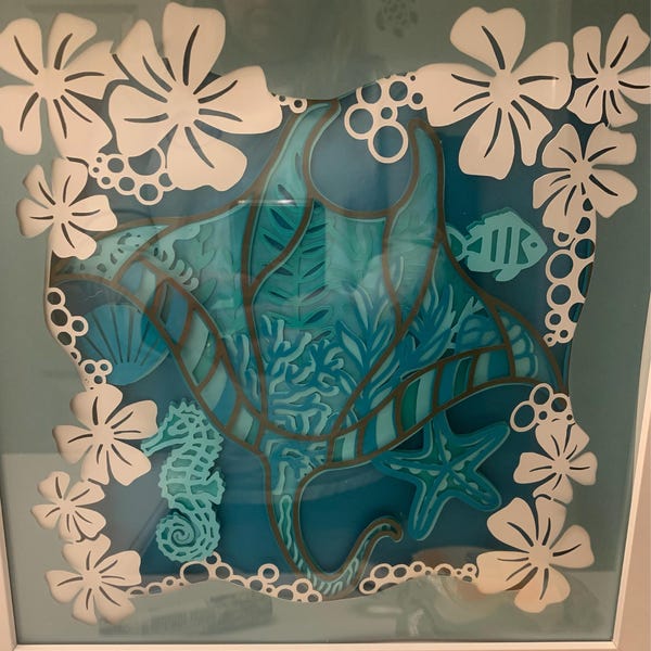 Flower Manta Ray Shadow Box Svg, Ocean Shadow Box Svg, Sea Creature ...