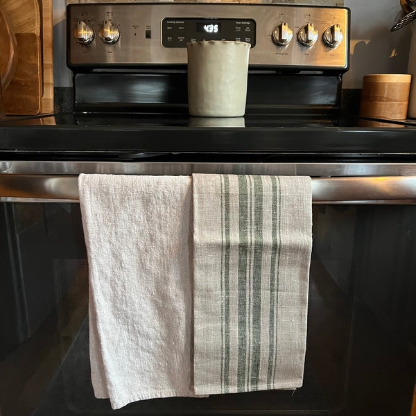 Rustic Cottage Striped Linen Tea Towel, French Style Dish Towel, Linen ...