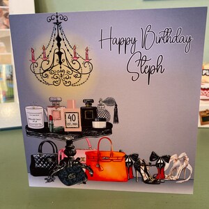 Personalised 6x6 Happy Birthday Card Female Girl Woman Shopping Bags ...