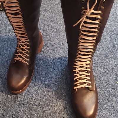 Personalised Handmade Brown Leather Single Buckle US Boot With Rubber ...