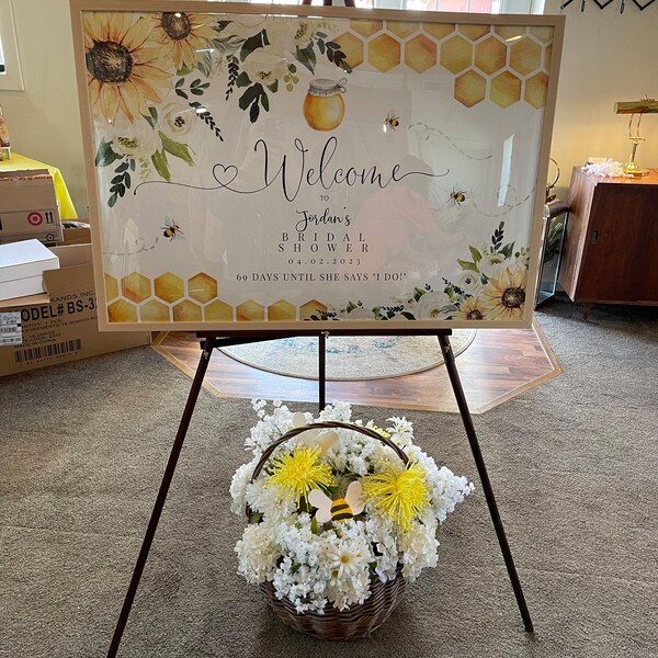 Editable Sunflower Honey Bumble Bee Bridal Shower Welcome Sign Yard ...