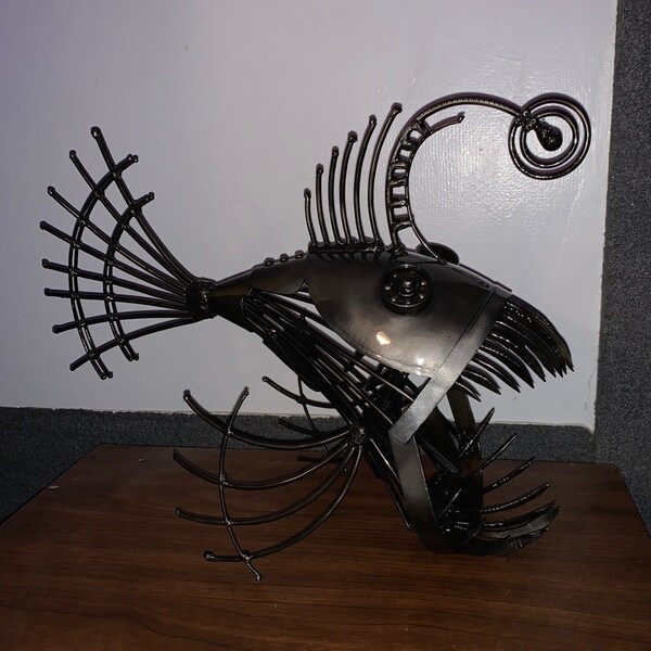 Art Metal Sculpture Angler Fish. Steampunk Predatory Fish Figurine ...