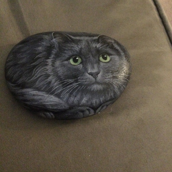 Custom Cat Portrait Rock: Hand-painted Pet Memorial Stone, Personalised ...