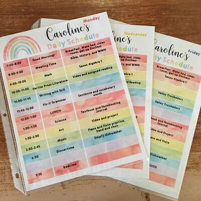Editable Homeschool Schedule Rainbow School Schedule for Kids Daily ...