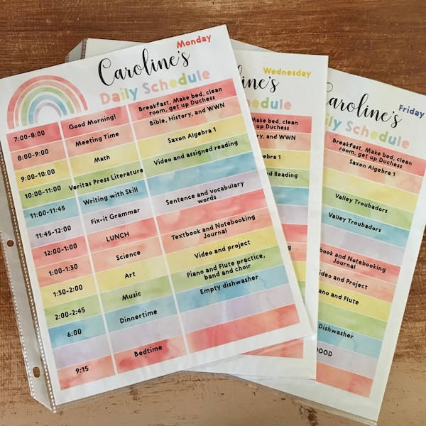 Editable Homeschool Schedule Rainbow School Schedule for Kids Daily ...