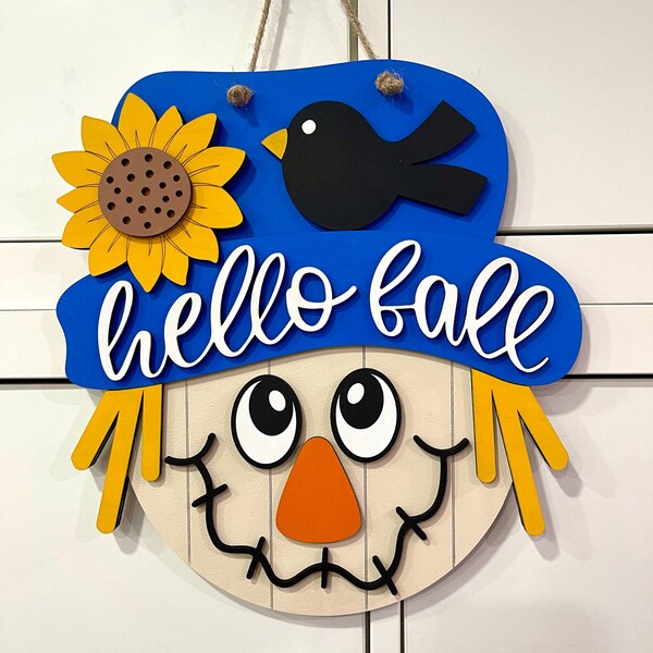 Hello Fall Scarecrow Door Hanger Svg - Fall Welcome Sign Svg ...