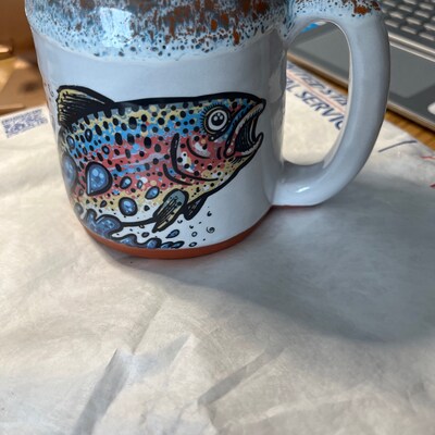 Rainbow Trout Mug With Blue and Orange Lip Drip - Etsy