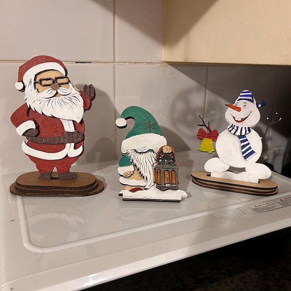 Laser Cut Christmas Standing Santa Reindeer Gnome Table Decoration Svg ...