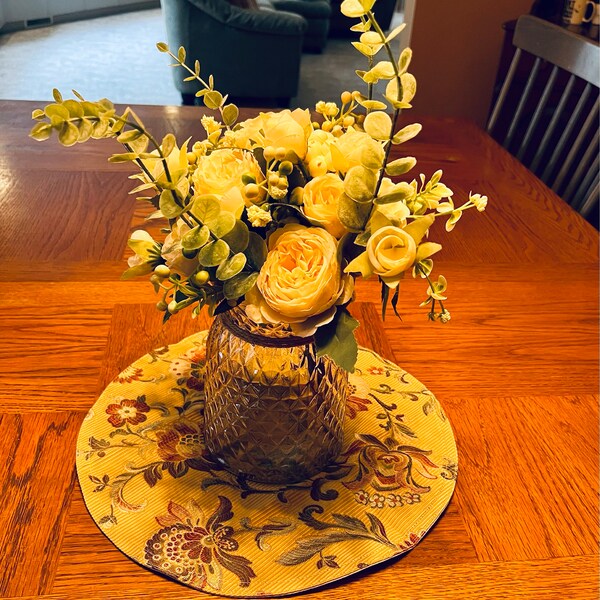 Round Table Topper Centerpiece Mat Multicolor Jacobean Floral Jacquard ...