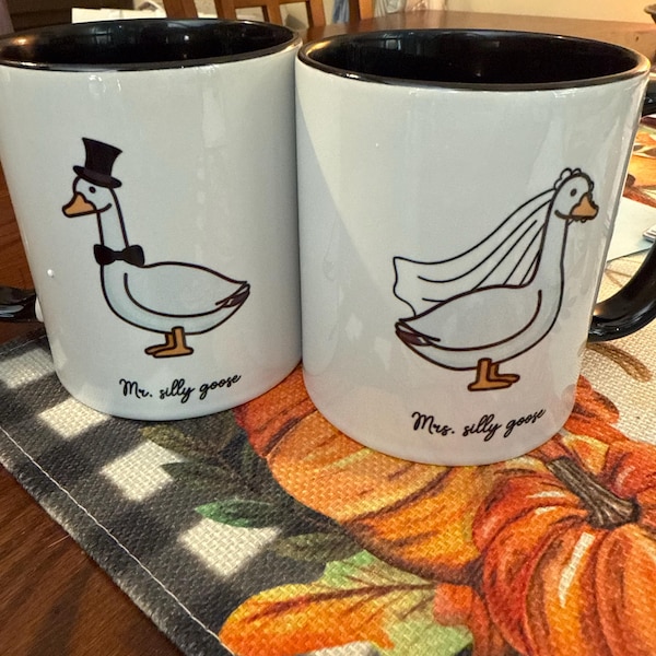 Mr and Mrs Silly Goose Wedding Mug Engagement Coffee Mug Funny Newlywed ...