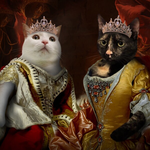 Duo Queen Pet Portrait - Queens Pet Portrait - Group Pet Portrait - Duo ...