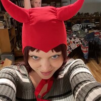 Red Devil Horn Hat, Devil Vintage Bonnet, Devil Hood, Hat With Horns ...