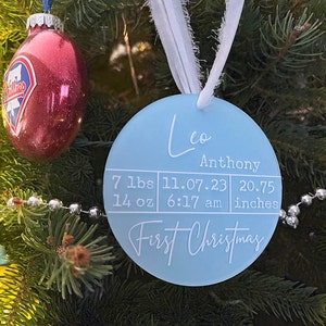 Baby's First Christmas Ornament With Birth Record 2023 Custom Newborn ...