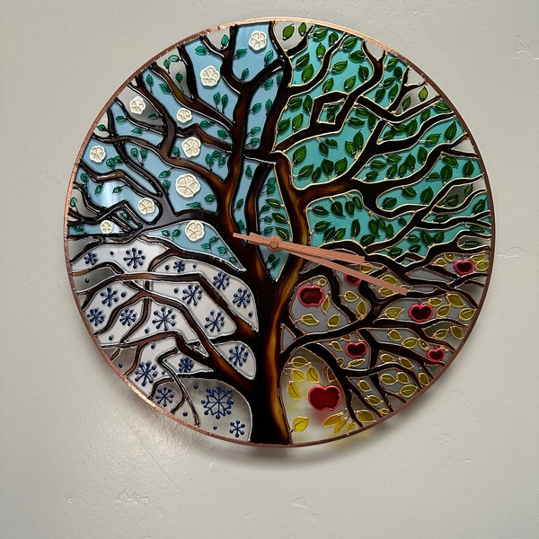 Stained Glass Clock, Wall Clock, Stained Glass, Glass Painting, Hand ...