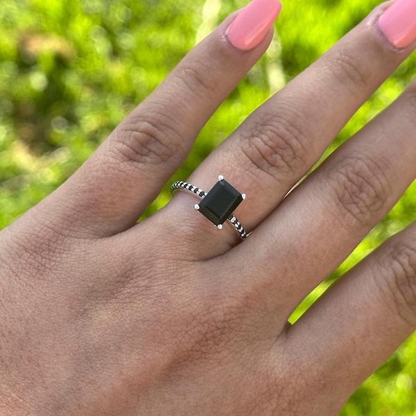 Black Onyx Ring-emerald Cut Black Onyx Ring-sterling Silver Ring-rose Gold Ring-statement Ring ...