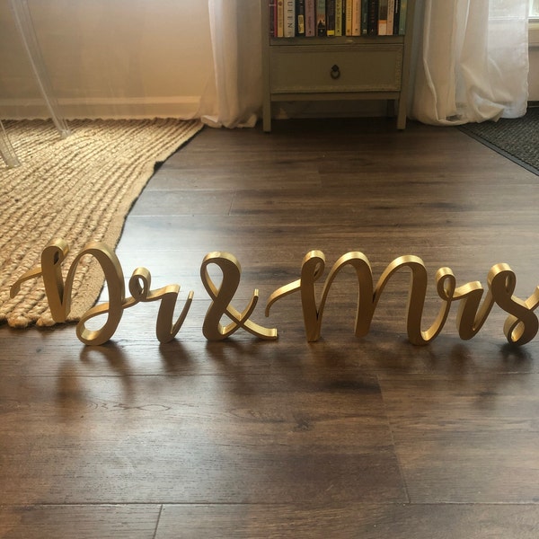 Dr and Mrs Sign, 5in. Vintage Script Sweetheart Table Decor, Wedding ...