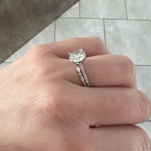 Minimalist Open Gap Wedding Band, 0.17TW Marquise and Round Moissanite ...