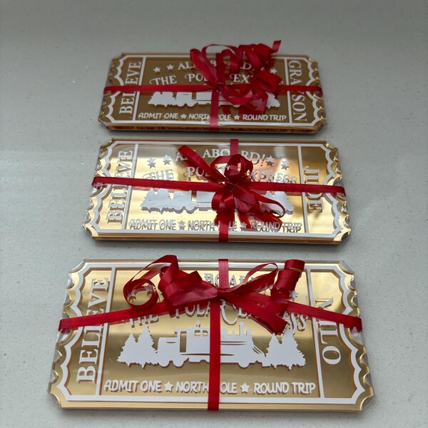 Santas Steam Train Gold Mirrored Acrylic Ticket, Personalised Christmas ...