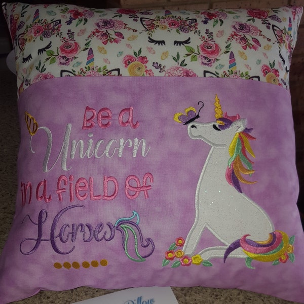 Unicorn in a Field of Horses Embroidery Design (4x4 5X7 6x10 Hoop) - Etsy