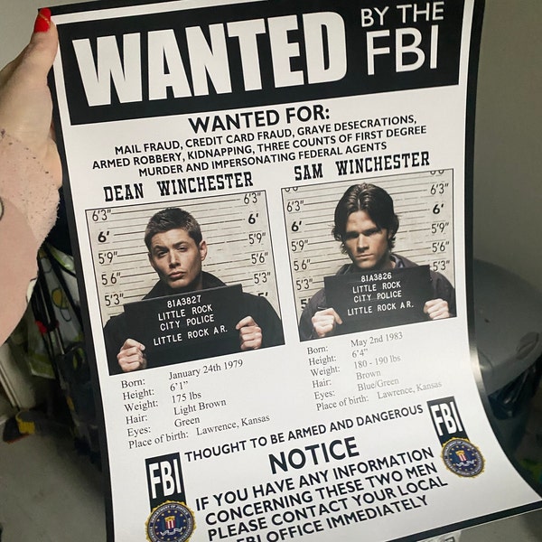 Supernatural Wanted Poster – Dean & Sam Winchester Wall Art - Etsy