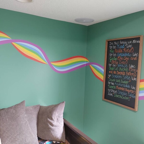 Rainbow Wall Border, Wavy Rainbow Ribbon Wall Border Removable Fabric ...