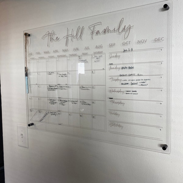 Personalized Acrylic Calendar Month & Week | Floating Wall Decor ...