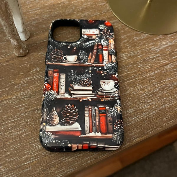 Floral Bookshelf Phone Case - Vintage Book Aesthetic Phone Cover for ...