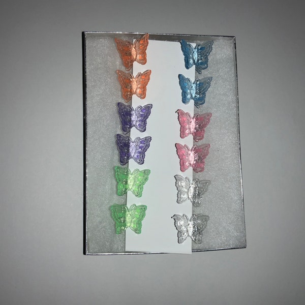 Butterfly Clips 12 Pc Set 3/4"x3/4", 1990s Butterfly Clips, Multi-color ...