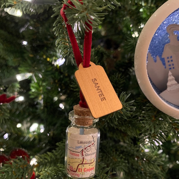 Christmas Bauble Custom Map Message Bottle - Personalised Map in A ...