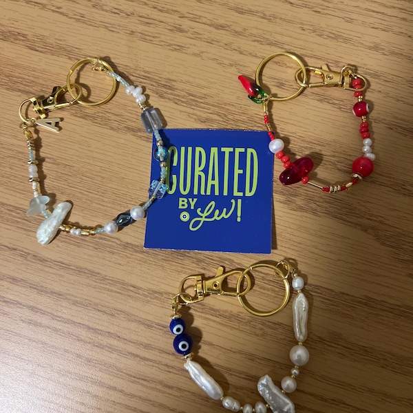 Bag Charm Keychains With Glass + Ceramic Beads, Gold Accents, and ...