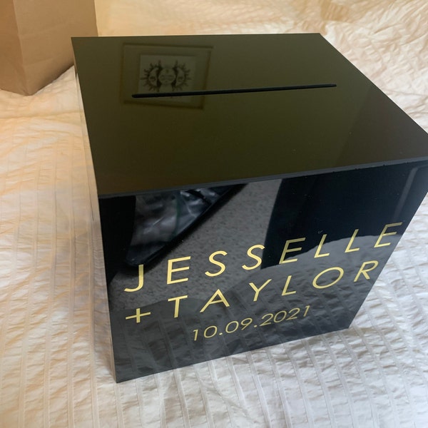 Acrylic Card Box With Lock and Key | Personalized Raised Text Card Box ...