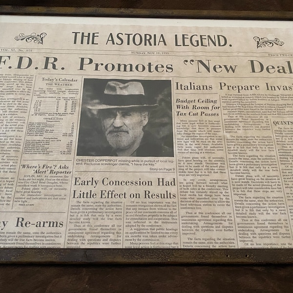 Replica of the Astoria Legend Newspaper, Chester Copperpot Newspaper ...