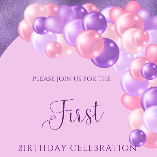 Editable Pink and Purple Birthday Invitation, Pink and Purple Balloon ...
