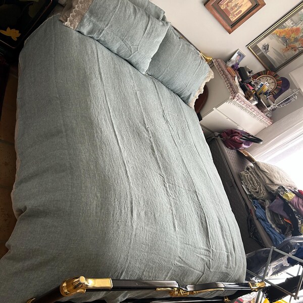 Pink Striped DUST RUFFLE in Stonewashed Linen. Shabby Chic Farmhouse ...