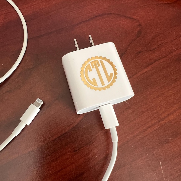 Scalloped iPhone Charger Block Monogram Decal Sticker - Etsy