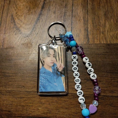 BTS Keychain Selfie Photo Name Charm CUTE V Jimin Jungkook RM J Hope ...